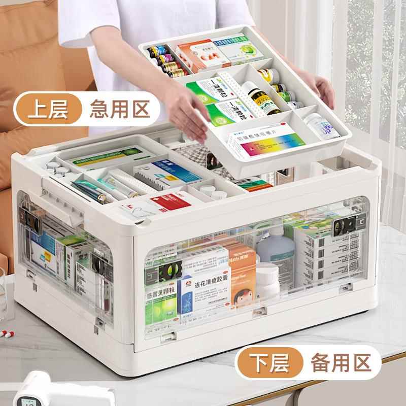 医药箱大容量家用收纳盒透明急救药箱可折叠收纳箱多层特大分类箱