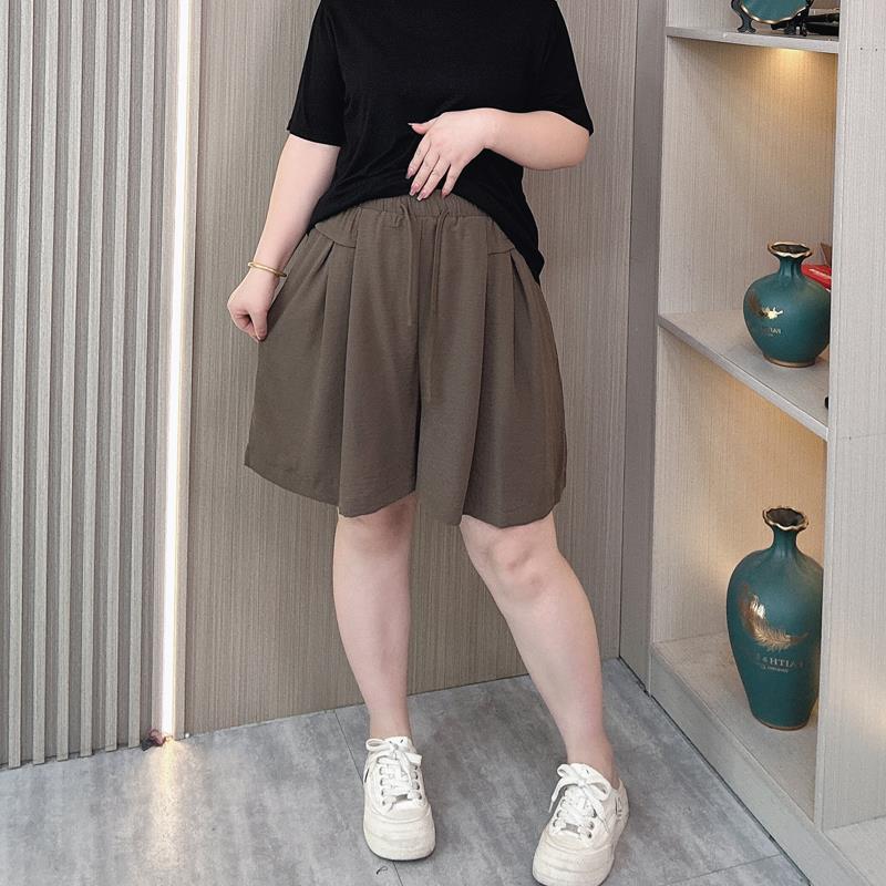夏季薄款冰丝短裤女2025新款大尺码女装胖mm松紧高腰宽松显瘦阔腿