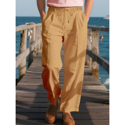 N 65182 Linen Straight Cargo Pants 棉麻直筒休闲长裤跨境