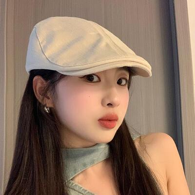 美式风复古豹纹前进帽子纯色报童帽士日系鸭舌贝雷帽方圆脸显脸小