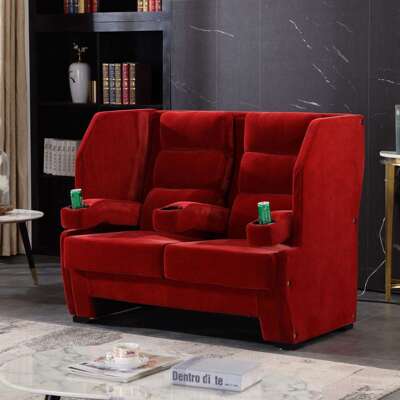 高回弹布艺扶手沙发意式极简双人植绒沙发靠背电影院vip情侣座椅
