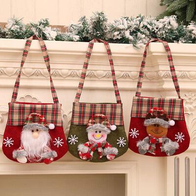 Plaid cartoon Christmas goody bag gift bag圣诞礼物袋