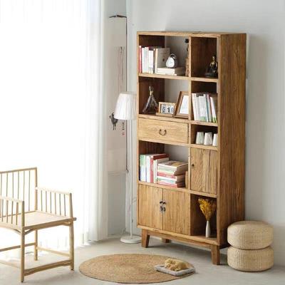 榆书架架旧门板实木书柜隔断收纳墙置物老展木示格子90608架博古