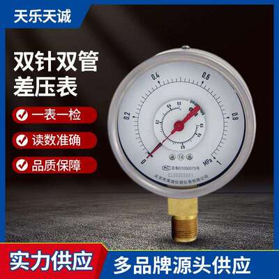 北京布莱迪双针双管差压表YCS-100 0～0.6MPa1.6级径向无边压力表