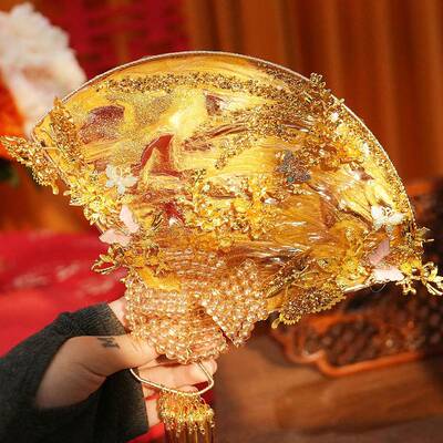 凤吟婷 金色婚礼团扇送新娘结婚礼物中式豪华喜扇秀禾婚扇高级感