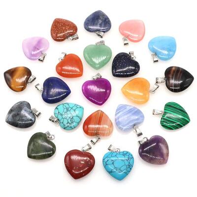 20mm Love Heart Shaped Pendants Natural Crystal Stones Energ