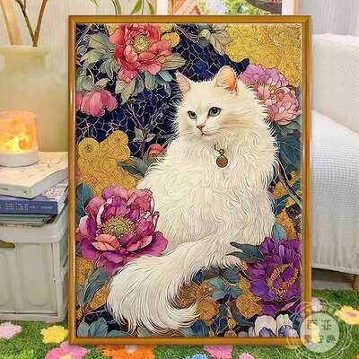卡波斯猫与花工字绣十2025新款客厅卧室手自己绣治愈系线绣6741波