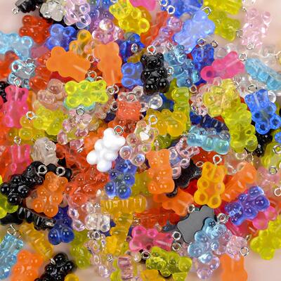 10pcs Candy Color Gummy Mini Bear Charms for Jewelry Making