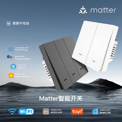 Matter智能开关控制面板涂鸦WiFi智能开关零火接线语音控制10A