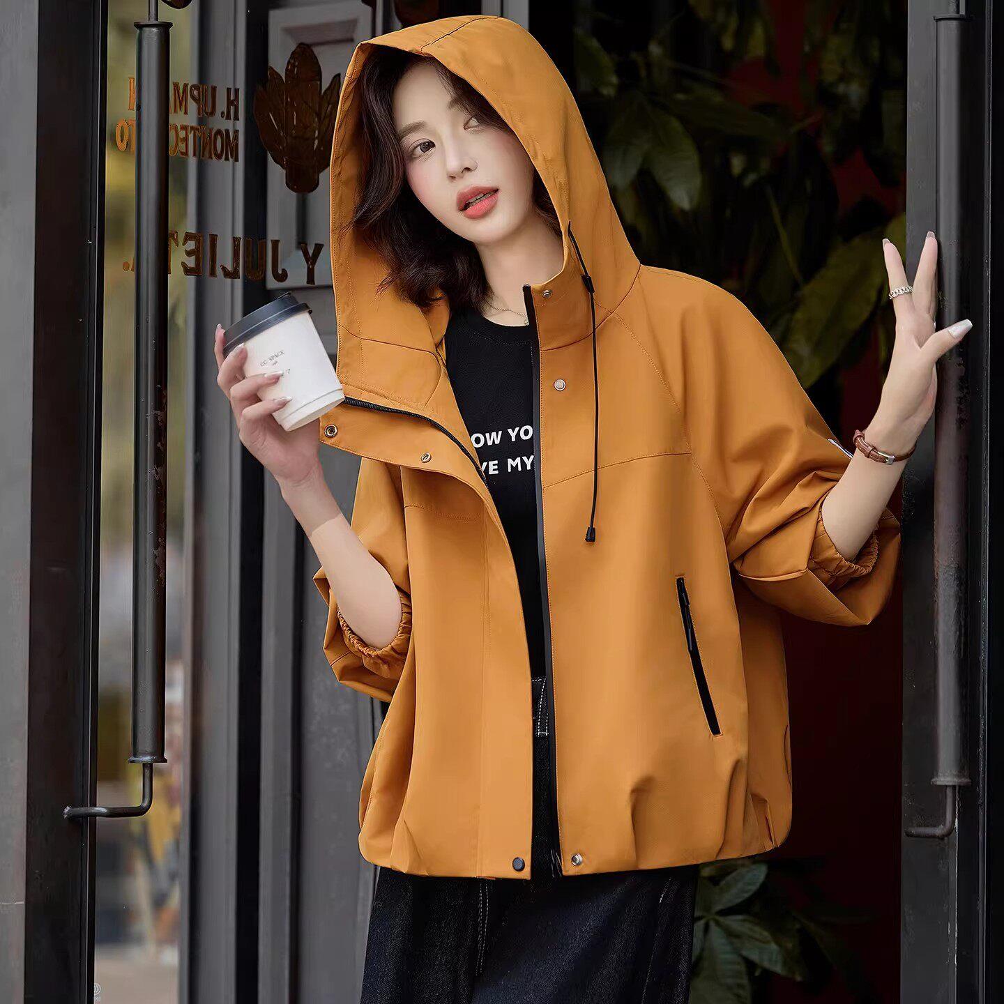 Rouje Moaks春秋时尚连帽外套女短款小个子休闲百搭夹克上衣潮