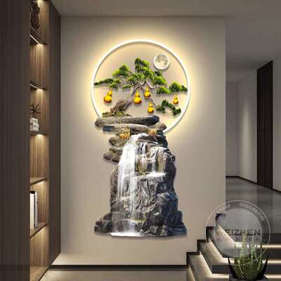 现代轻奢ld灯流水挂生画财入户e玄关装饰画走廊过道CUB画壁简约葫