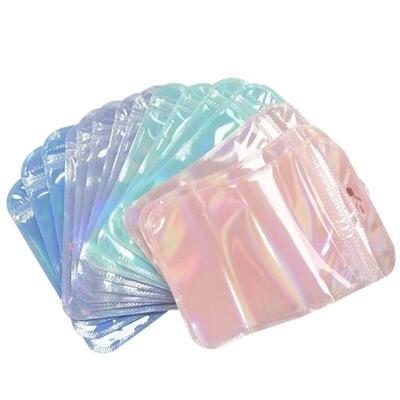 50pcs Holographic Zipper Small Jewelry Bag Pouch For Bead Ea