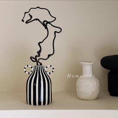 Homeside覆古条纹花瓶ins风双耳陶瓷水培小花瓶韩系可爱装饰摆饰