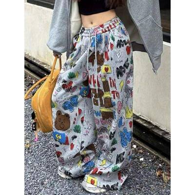 Women Sweatpants Slimming Leg Pants Elastic Waist Cartoon