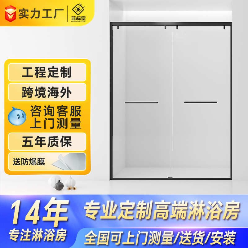一字型淋浴房双移门下沉式卫生间隔断门玻璃干湿分离整体浴室洗澡