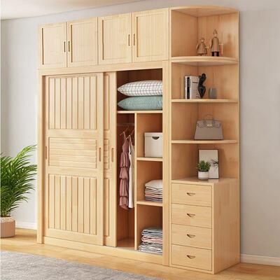 实木衣柜家卧室松木用推拉门收纳柜用子童衣EM100025橱出租房儿经
