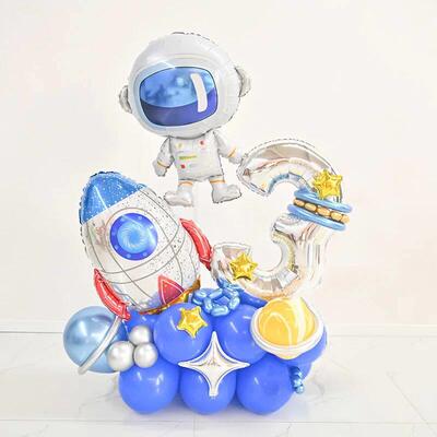 Outer Space Theme Party Astronaut Rocket Number Foil Balloon