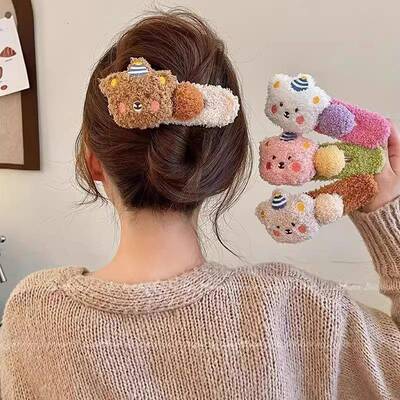 Autumn and Winter Fluffy Hair Clips, Pudding Back-of-the-Hea