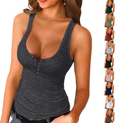 Women Henley Tank Tops Scoop Neck Ribbed Tops Summer