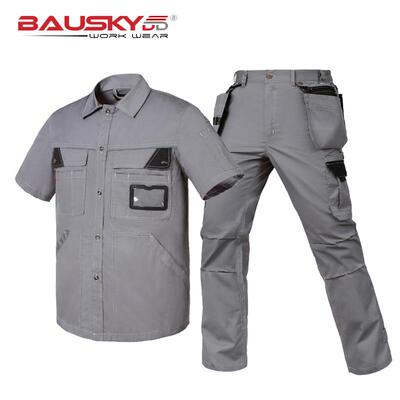 高档保世基Bauksydd涤装棉季劳保工装套耐磨反光条夏汽修户外电工