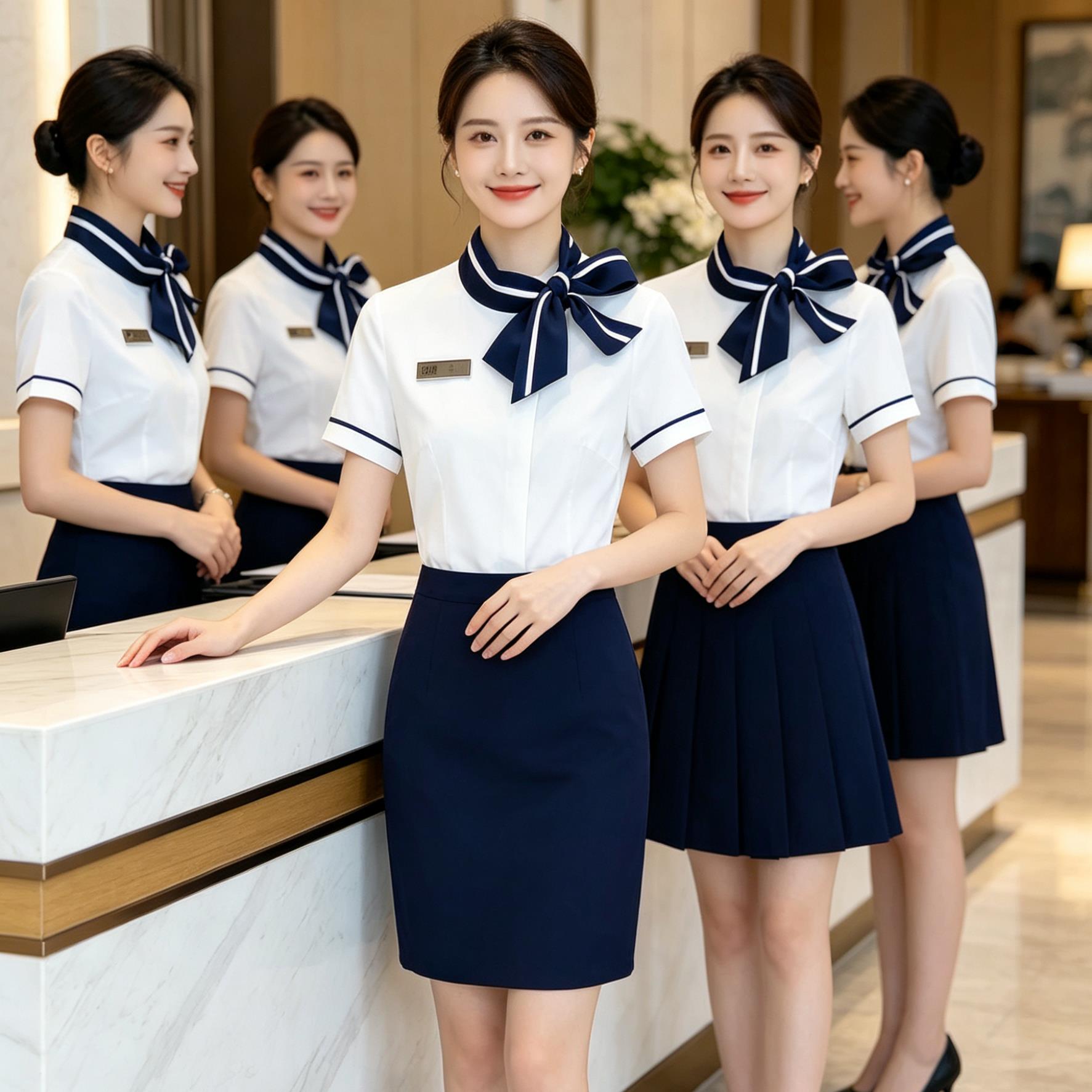 酒店前台衬衫短袖医美工作装ktv服务员工作服空姐制服上班服套装