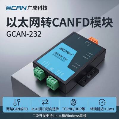 GCAN乙太网转CANFD/WLAN总线协议转换器TCP/IP/UDP双向透传模块