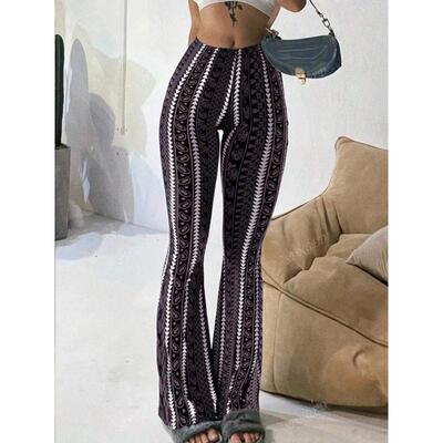Womens High Waist Boho Bohemian Flare Pants Tribal Print