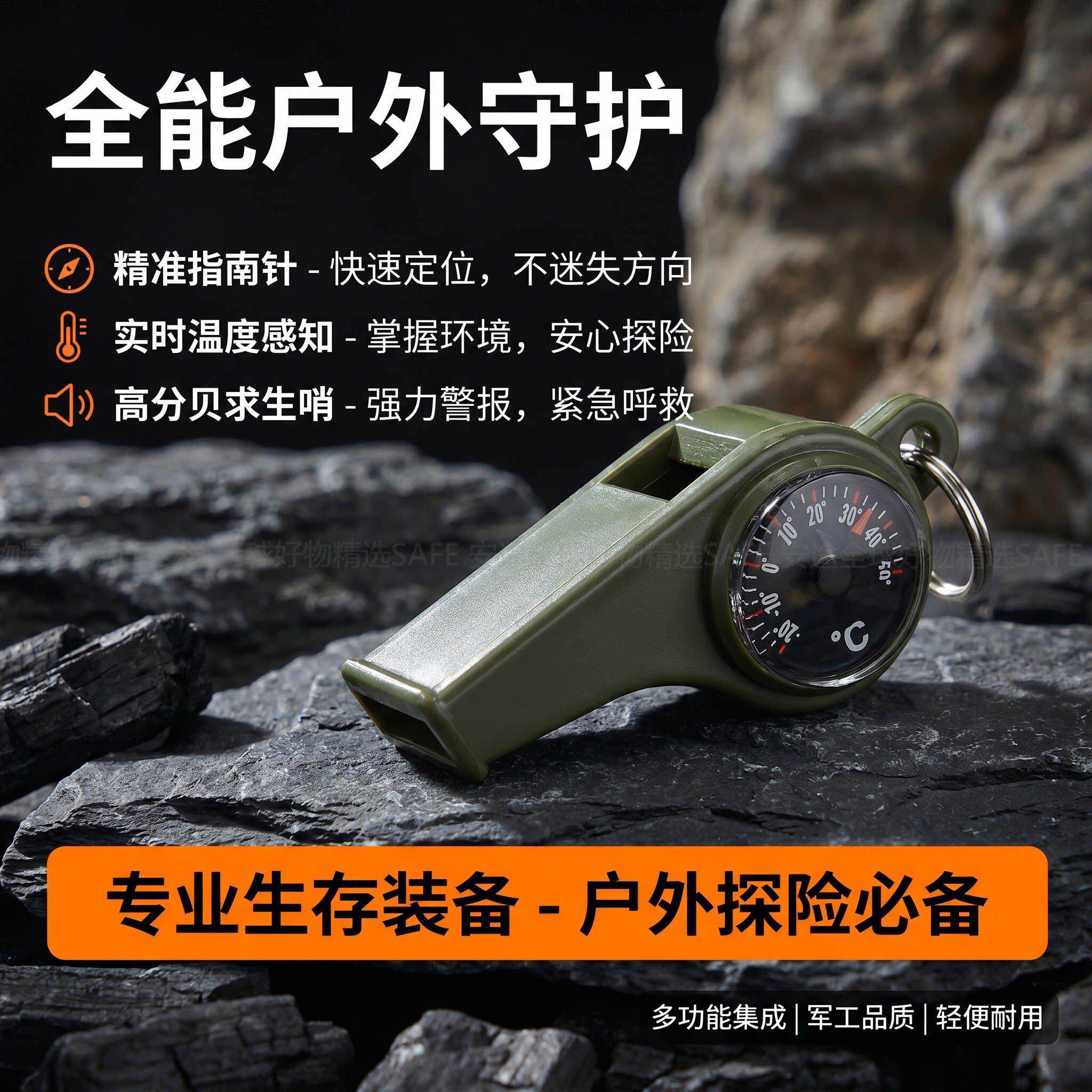 多功能口哨户外求生高频口哨救生哨温度计战备储备物资防灾用品