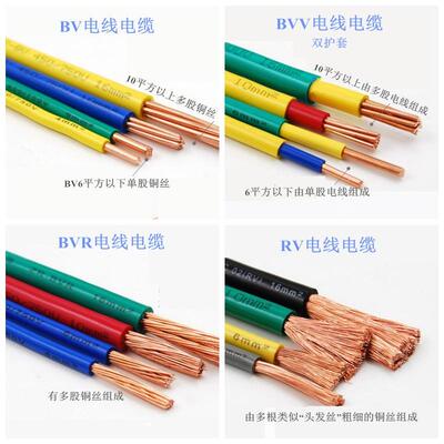 电线ZR阻BV4平方V国燃标铜芯家用护套886线双层绝缘皮硬足电线方