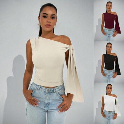 Women's Asymmetrical Hem One Shoulder Top Casual Solid