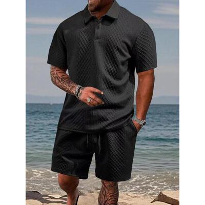 Summer bestsellers 2 set men jacquard color sleeve outfit