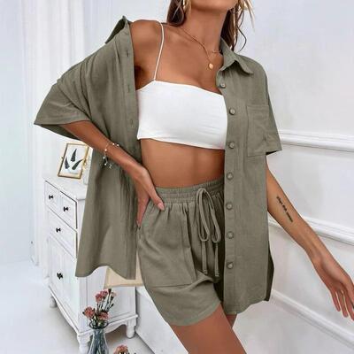 A set of women's casual solid color shirts  suitable for