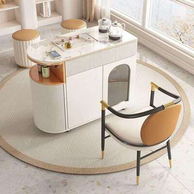 奶风移动茶可台家用SYI阳油台自动烧水岩板茶桌网红奢简约轻客厅