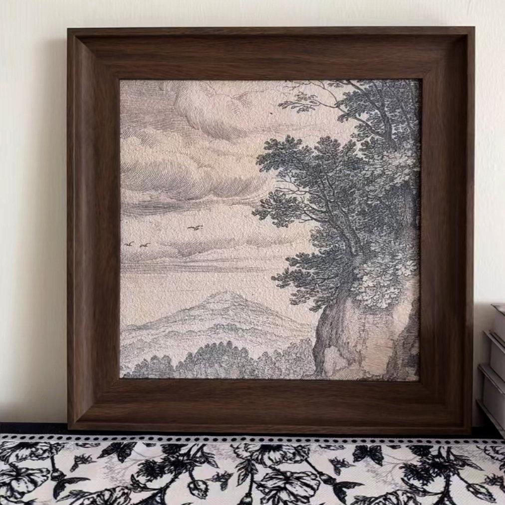 砂岩画中古风新中式沙发背景墙装饰画复古风抽象感书房玄关挂画