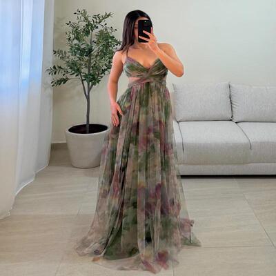 Women Summer Mesh Floral Dress Strap Party Vacation Dress