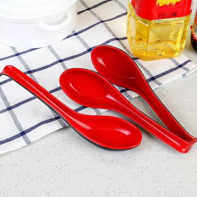 Colorful Melamine Spoons in Red and Black, Long-Handle Soup