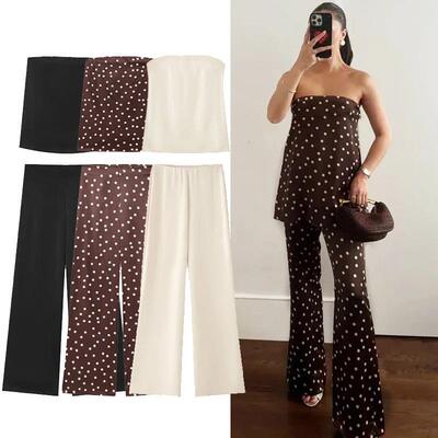 2025 Women's Pants Sets Summer Satin High Waist Pants for
