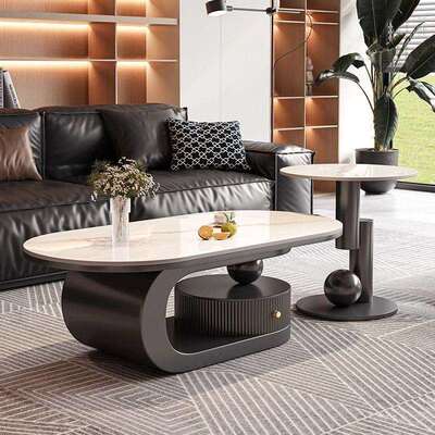 岩板椭圆NMY形茶几轻奢家用客厅极户简现代简约小型计不感规设则