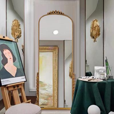 厂家直销复古式雕花全身试地衣镜镜欧61300拱形家用穿衣镜带支架