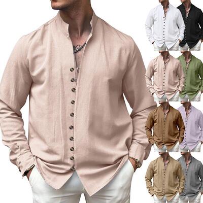 Men Color Multi Button Casual Shirts Sleeve Outerwear Spring
