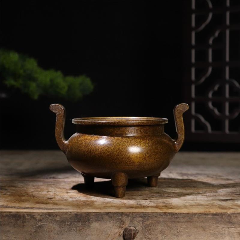 精品珍玩精铜朝冠耳三足鼎炉铜器古玩摆件家居书房客厅摆设