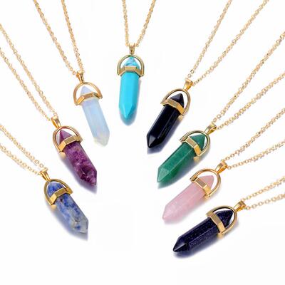 Fashion Opal Stone Hexagonal Column Quartz Necklaces for Wom