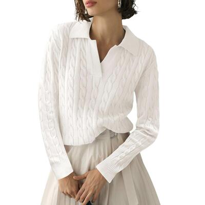 Womens Cable Knit Sweaters Long Sleeve V Neck Sweater Tops
