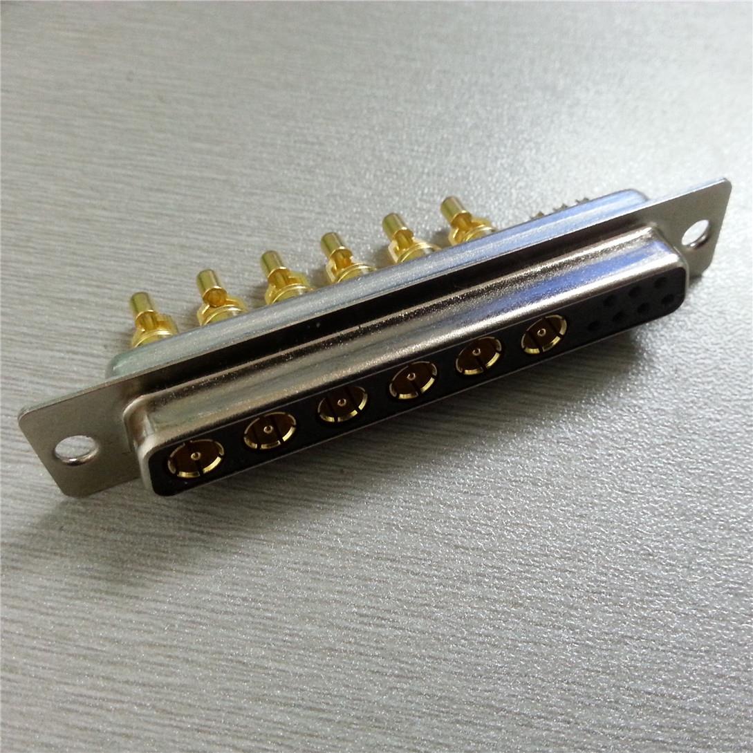 混合大电流D-SUB(13W6)焊线式同轴射频母头连接器 50欧姆阻抗