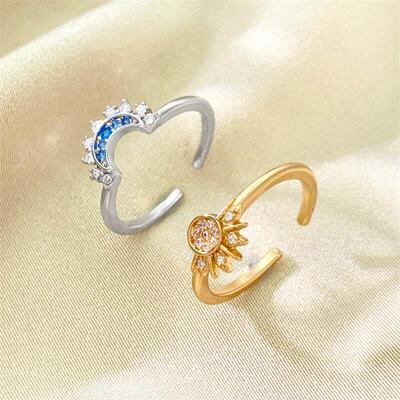 指环personalized retro women inlay diamond ring 太阳月亮戒指