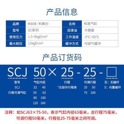 气动大推力可调行程气缸SCJ125*160X200-25X50X75X100X150X175-S