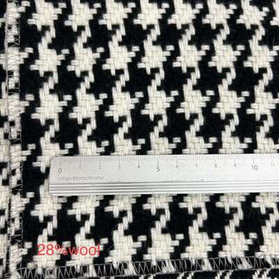 28%wool羊绒成分黑白千鸟格格子样板房羊绒质感沙发布抱枕布面料