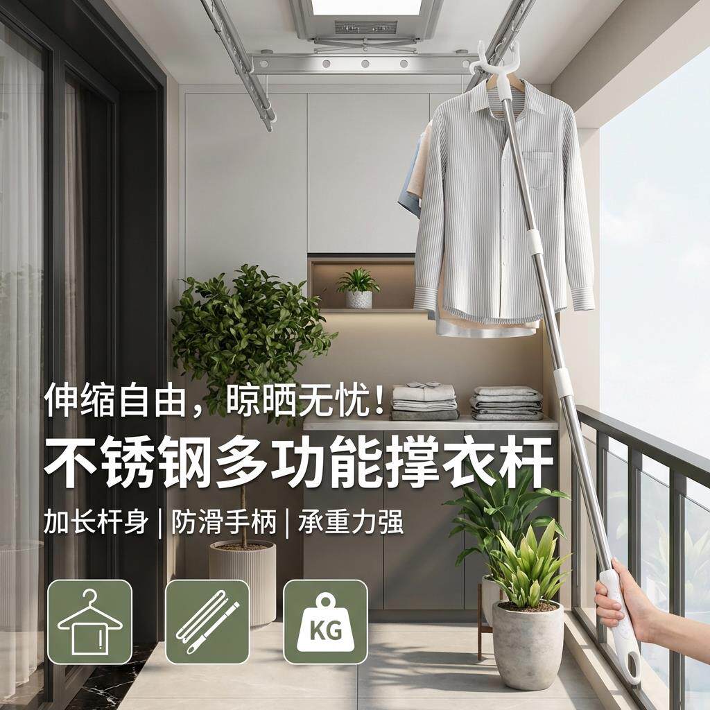 晾衣杆叉丫一整根撑衣杆家用伸缩晒衣服的衣架杆子宿舍取挑衣叉挂