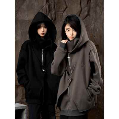 ZCNT逅来者2026秋季潮牌立领拉链假两件宽松休闲连帽男女卫衣