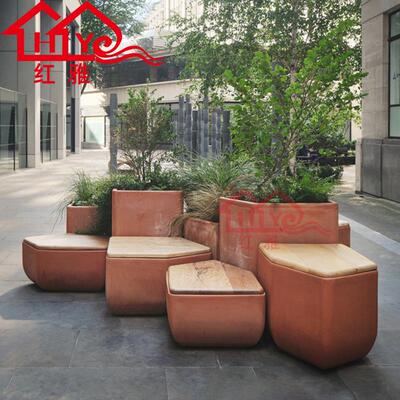 户外玻大璃钢花椅盆防木坐凳组合HY-24065腐商场休闲广场景观花箱